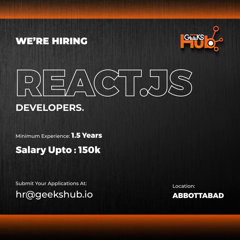 Geeks Hub on LinkedIn: #hr #reactjsdeveloper #reactjs #wearehiring | 11 ... Geeks Hub on LinkedIn: #hr #reactjsdeveloper #reactjs #wearehiring | 11 ...