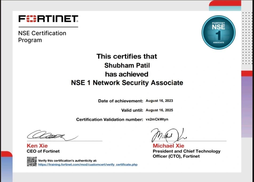 Shubham Patil on LinkedIn: Successfully completed NSE 1 Fortinet Shubham Patil on LinkedIn: Successfully completed NSE 1 Fortinet
