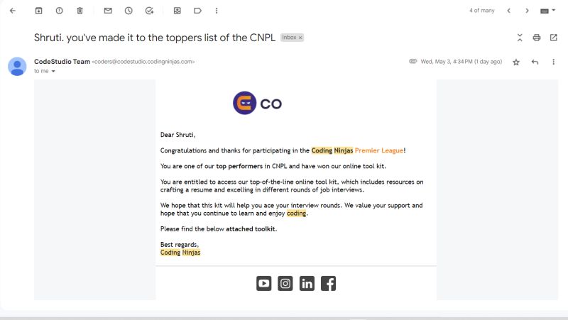 Shruti Pandey on LinkedIn: #coding #success #hardwork #challenges Shruti Pandey on LinkedIn: #coding #success #hardwork #challenges