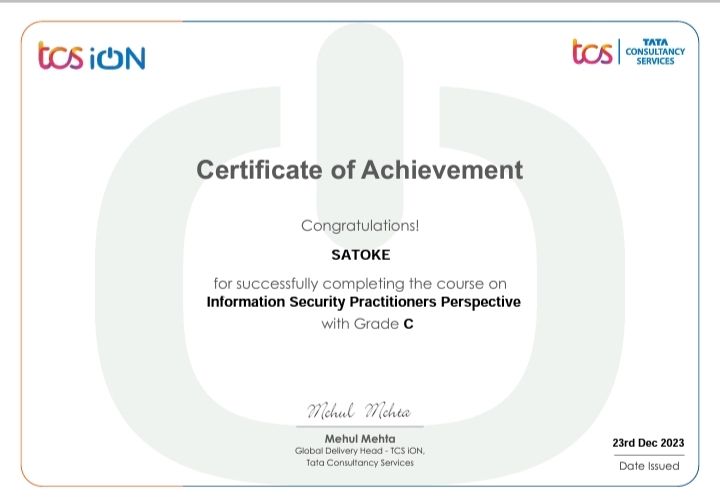 Chaitanya Satoke on LinkedIn: #tcsion #informationsecurity #cybersecurity Chaitanya Satoke on LinkedIn: #tcsion #informationsecurity #cybersecurity