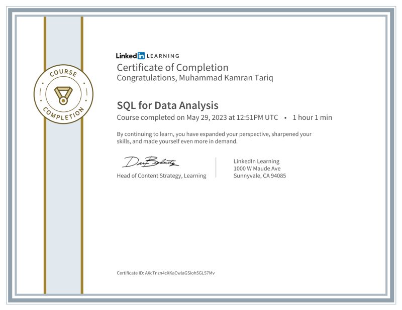 Muhammad Kamran Tariq on LinkedIn: Certificate of Completion Muhammad Kamran Tariq on LinkedIn: Certificate of Completion