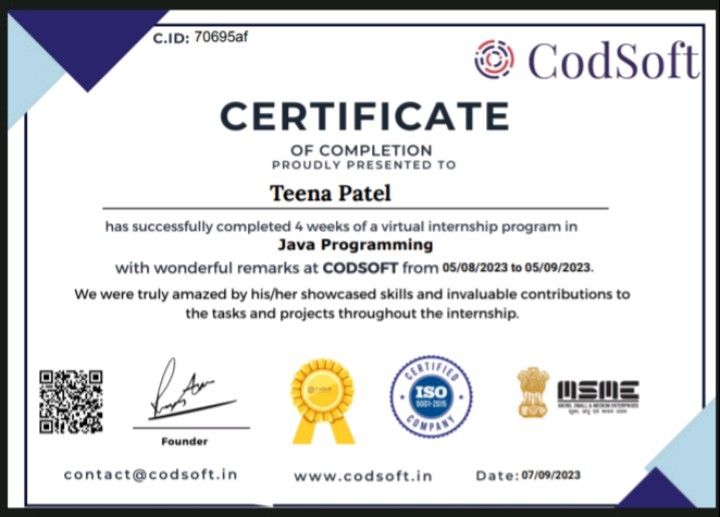 Teena patel on LinkedIn: #codsoft #codsoft #codsoft #codsoft # ... Teena patel on LinkedIn: #codsoft #codsoft #codsoft #codsoft # ...