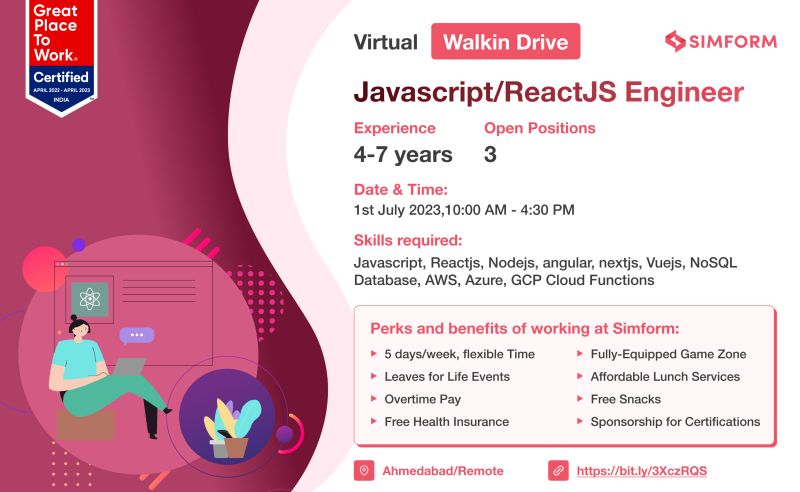 Dipali Challa on LinkedIn: #javascript #reactjs #walkin #simform # ... Dipali Challa on LinkedIn: #javascript #reactjs #walkin #simform # ...