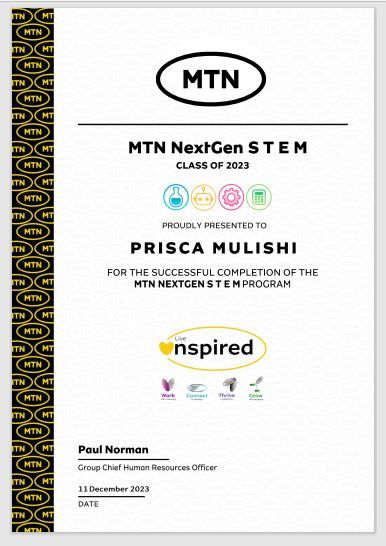 Prisca Mulishi on LinkedIn: Honored to receive this certificate from ... Prisca Mulishi on LinkedIn: Honored to receive this certificate from ...