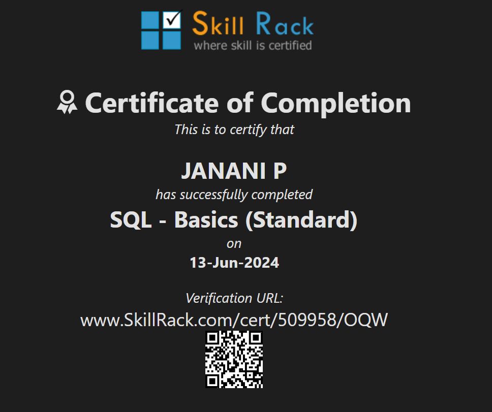 Janani P on LinkedIn: #sql #skillrack Janani P on LinkedIn: #sql #skillrack