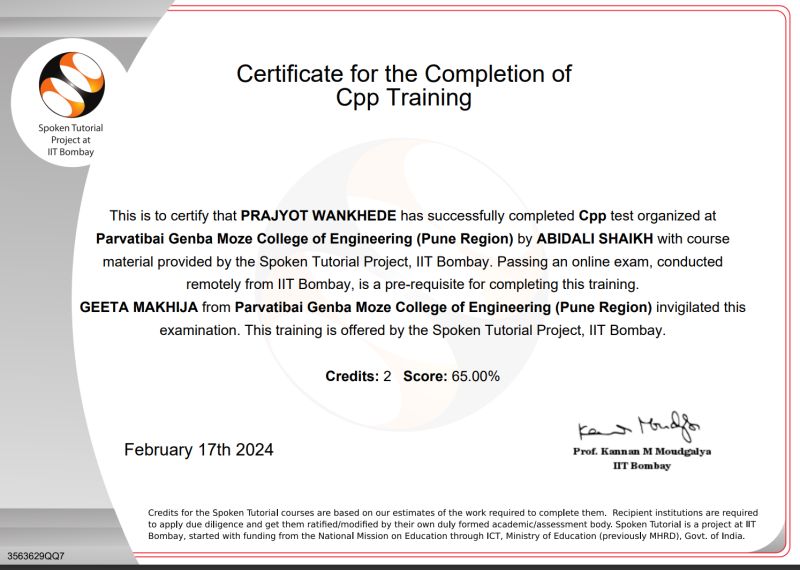 Prajyot Wankhede on LinkedIn: #cplusplus #certification #iitbombay Prajyot Wankhede on LinkedIn: #cplusplus #certification #iitbombay
