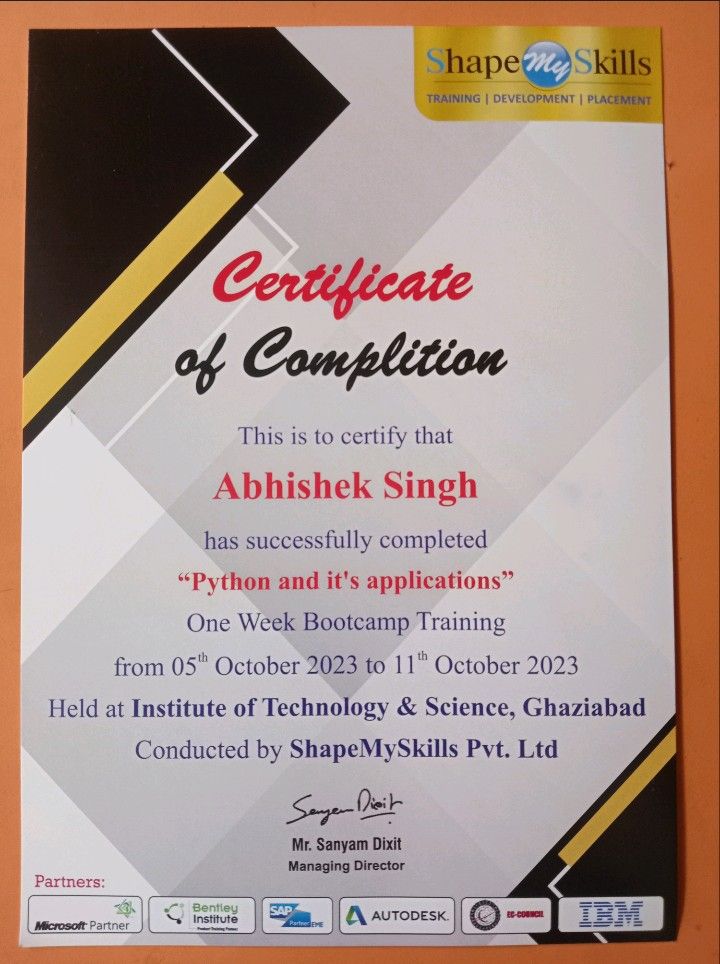 Abhishek Singh on LinkedIn: #python #codingjourney #certification #bootcamp Abhishek Singh on LinkedIn: #python #codingjourney #certification #bootcamp