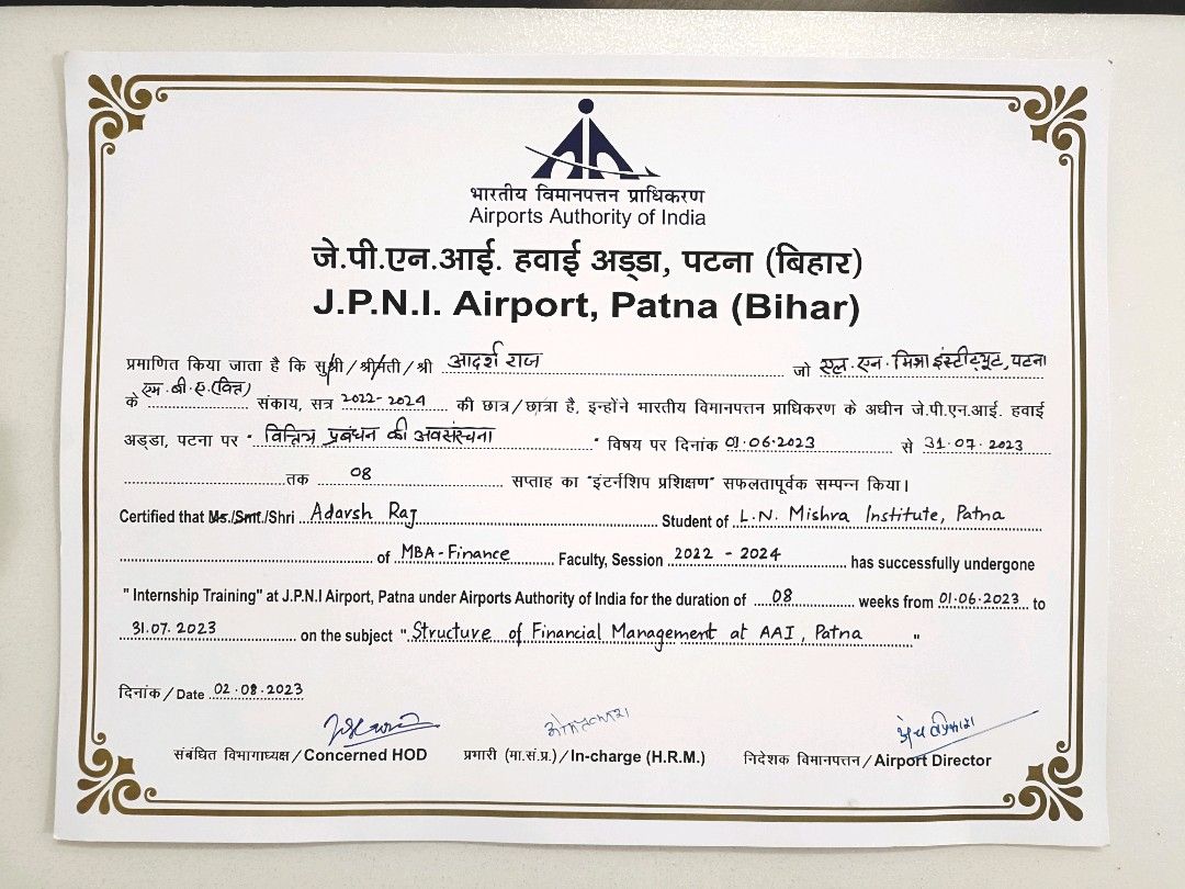 Adarsh Raj on LinkedIn: #internship #airport Adarsh Raj on LinkedIn: #internship #airport