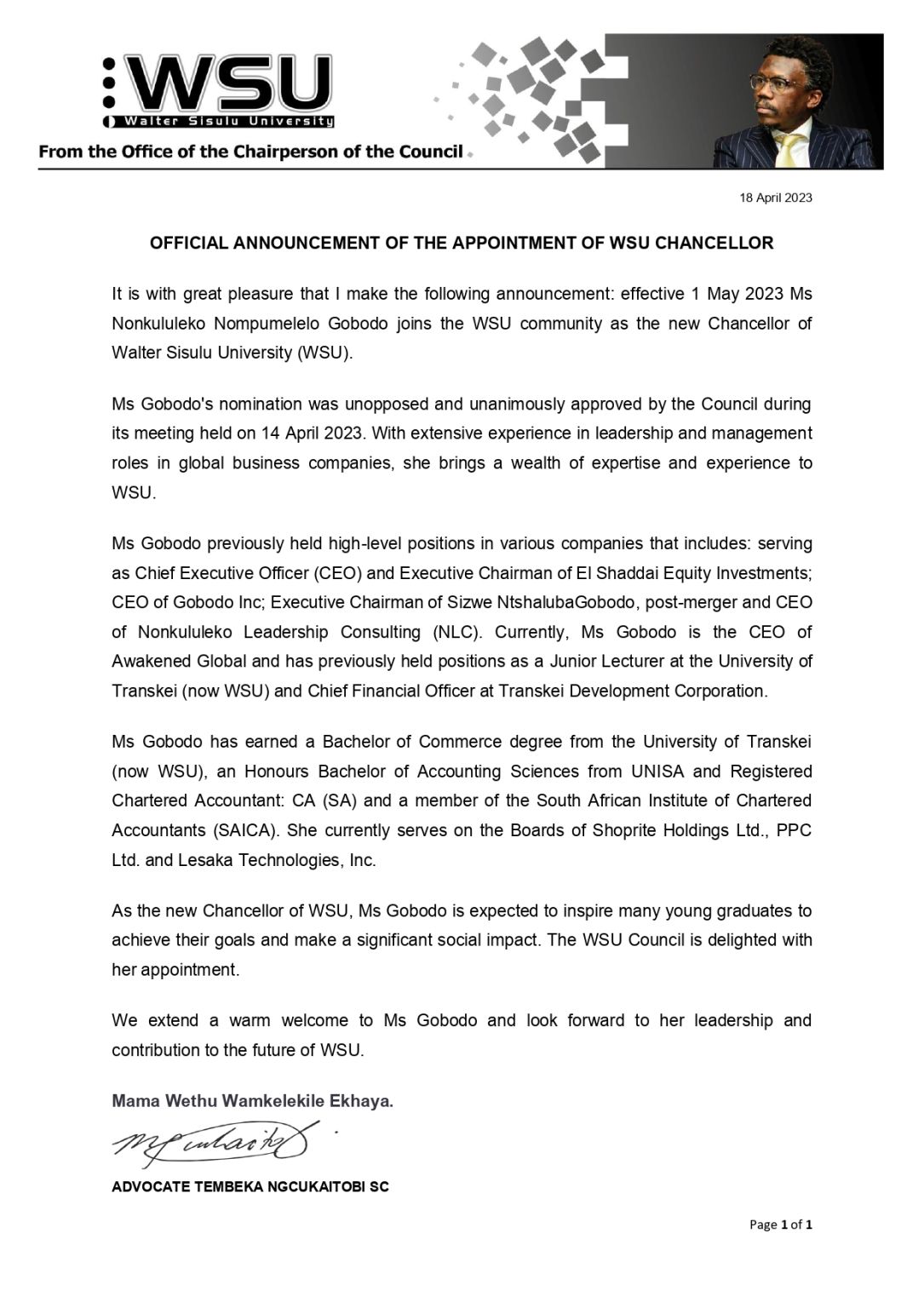 Awakened Global on LinkedIn: This just in, our CEO Nonkululeko Gobodo ... Awakened Global on LinkedIn: This just in, our CEO Nonkululeko Gobodo ...
