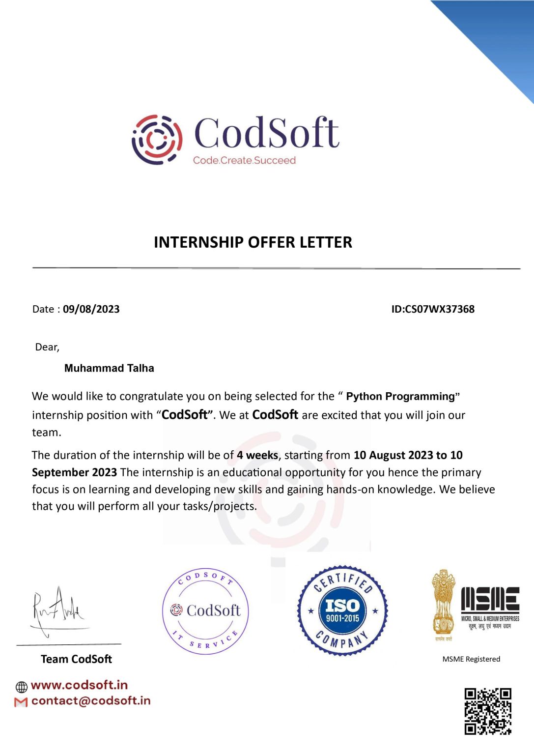 Muhammad Talha on LinkedIn: #codsoft #internship Muhammad Talha on LinkedIn: #codsoft #internship