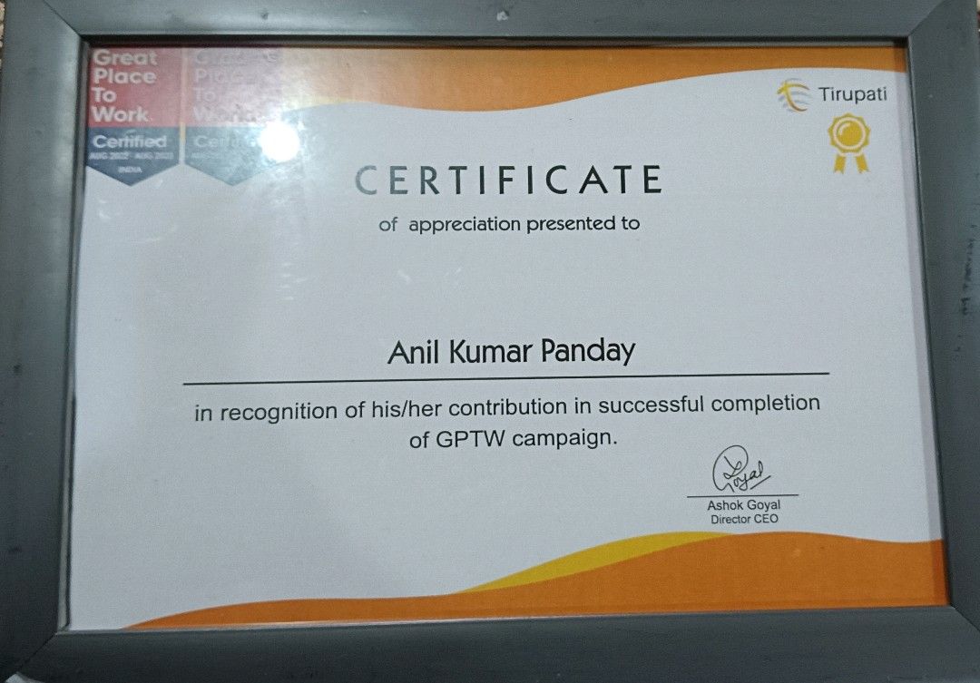 Anil Kumar Panday on LinkedIn: Recieved recognition on sucessful ... Anil Kumar Panday on LinkedIn: Recieved recognition on sucessful ...