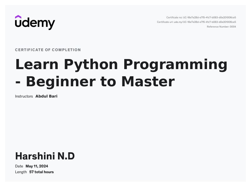 Harshini N.D on LinkedIn: #python #udemycourse #programming # ... Harshini N.D on LinkedIn: #python #udemycourse #programming # ...