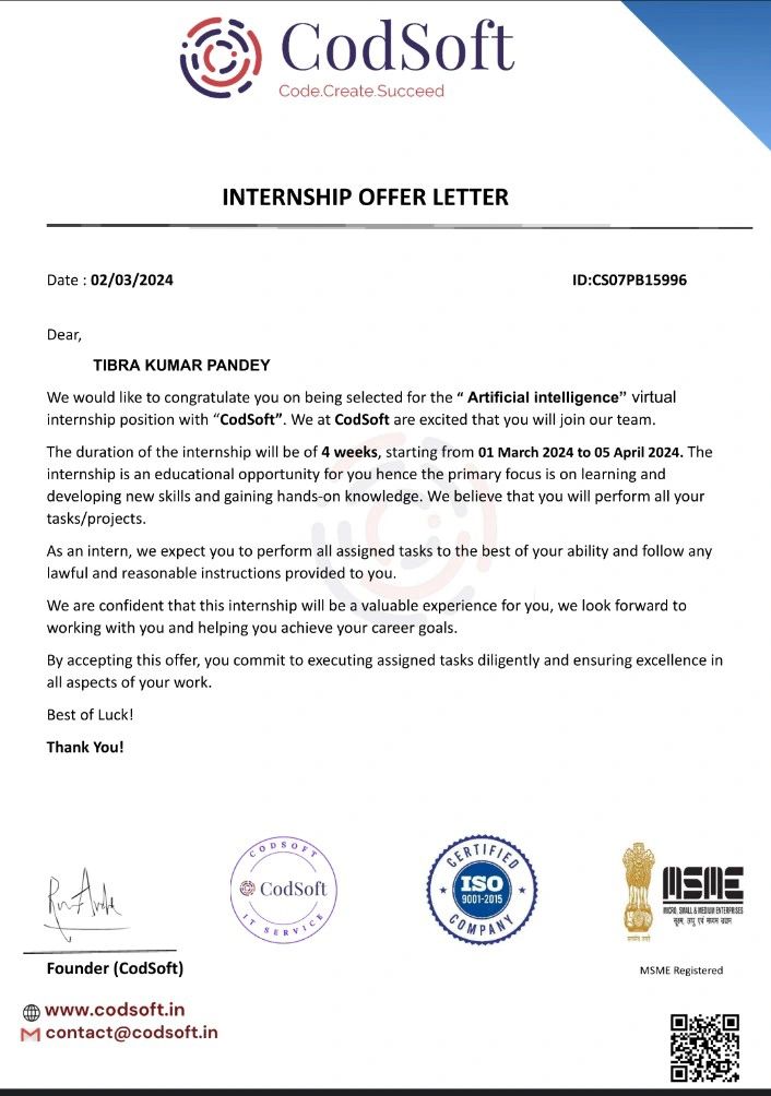 TIBRA KUMAR PANDEY on LinkedIn: #codesoft #codesoftinternship #codesoft ... TIBRA KUMAR PANDEY on LinkedIn: #codesoft #codesoftinternship #codesoft ...