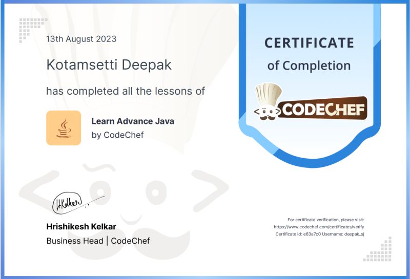 Deepak K on LinkedIn: #javacertification #codechef #javaprogramming # ... Deepak K on LinkedIn: #javacertification #codechef #javaprogramming # ...