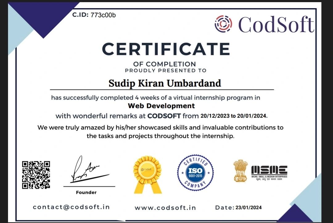 Sudip Umbardand on LinkedIn: #internshipcompletion #webdevelopment # ... Sudip Umbardand on LinkedIn: #internshipcompletion #webdevelopment # ...