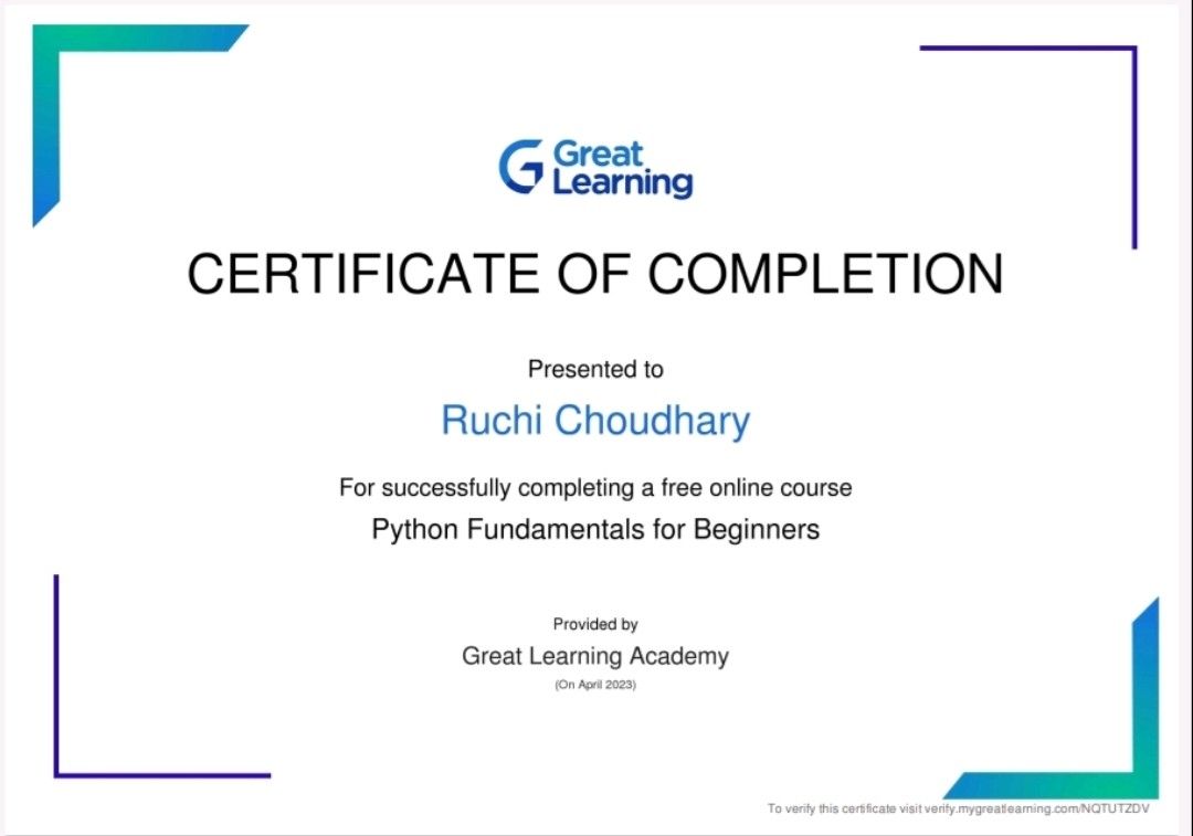 Ruchi Choudhary on LinkedIn: #python #greatlearning #certificate # ... Ruchi Choudhary on LinkedIn: #python #greatlearning #certificate # ...