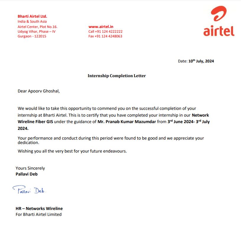 Apoorv Ghoshal on LinkedIn: #airtel #gis #internship Apoorv Ghoshal on LinkedIn: #airtel #gis #internship