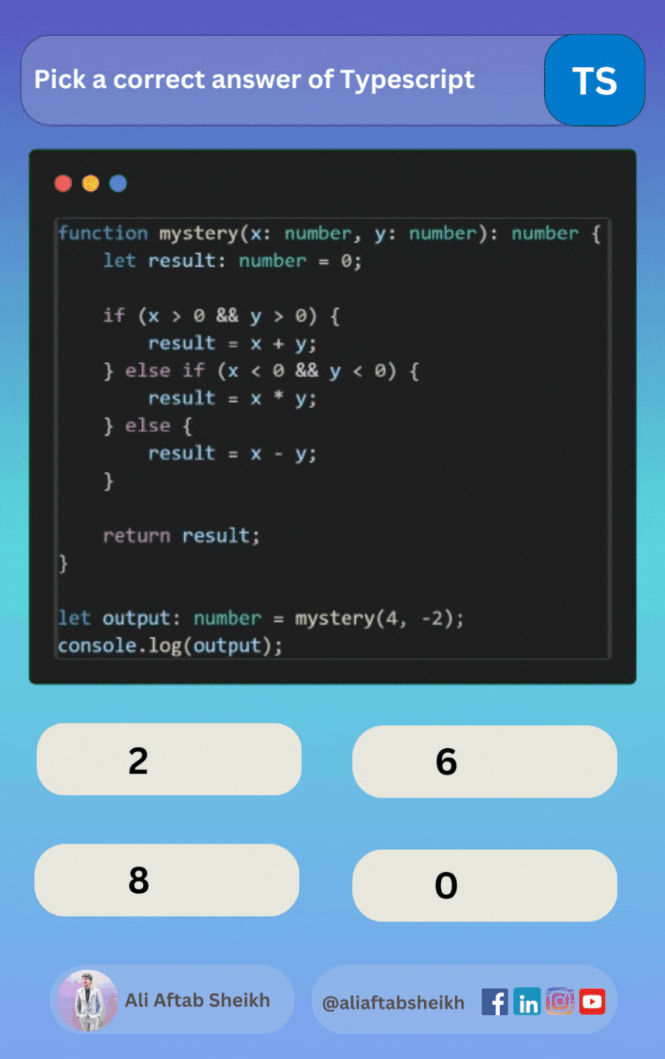 Ali Aftab Sheikh on LinkedIn: #tsquiz #typescript #javascript #quiztime ... Ali Aftab Sheikh on LinkedIn: #tsquiz #typescript #javascript #quiztime ...