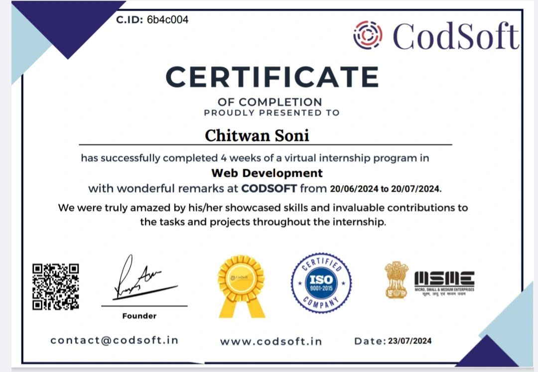 CHITWAN SONI on LinkedIn: #web #codsoft #codsoft #internship #codsoft # ... CHITWAN SONI on LinkedIn: #web #codsoft #codsoft #internship #codsoft # ...