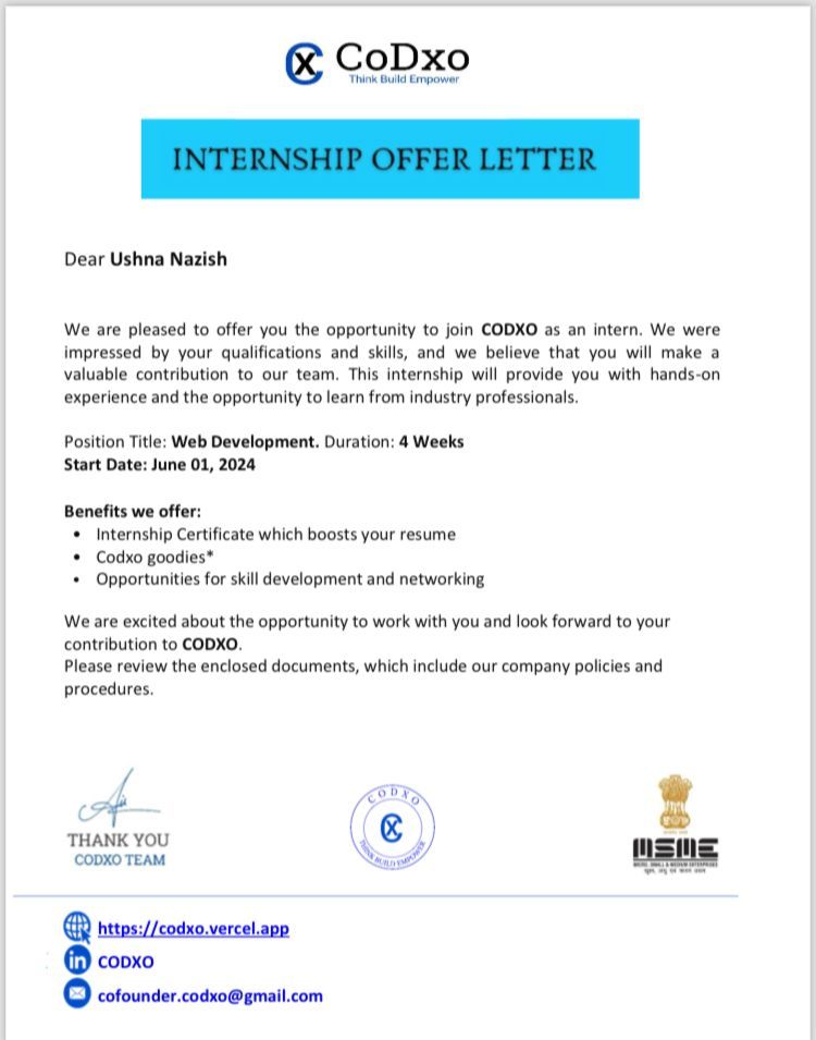 Ushna Nazish on LinkedIn: #codxo #internship Ushna Nazish on LinkedIn: #codxo #internship