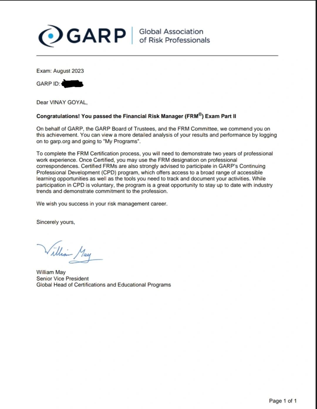 Vinay Goyal on LinkedIn: Cleared FRM Part 2 Vinay Goyal on LinkedIn: Cleared FRM Part 2