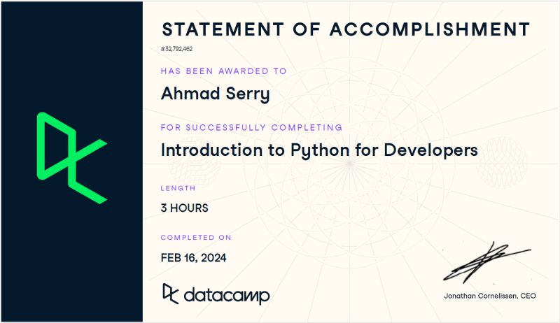Ahmad Serry on LinkedIn: #python #datadeveloper #introduction # ... Ahmad Serry on LinkedIn: #python #datadeveloper #introduction # ...