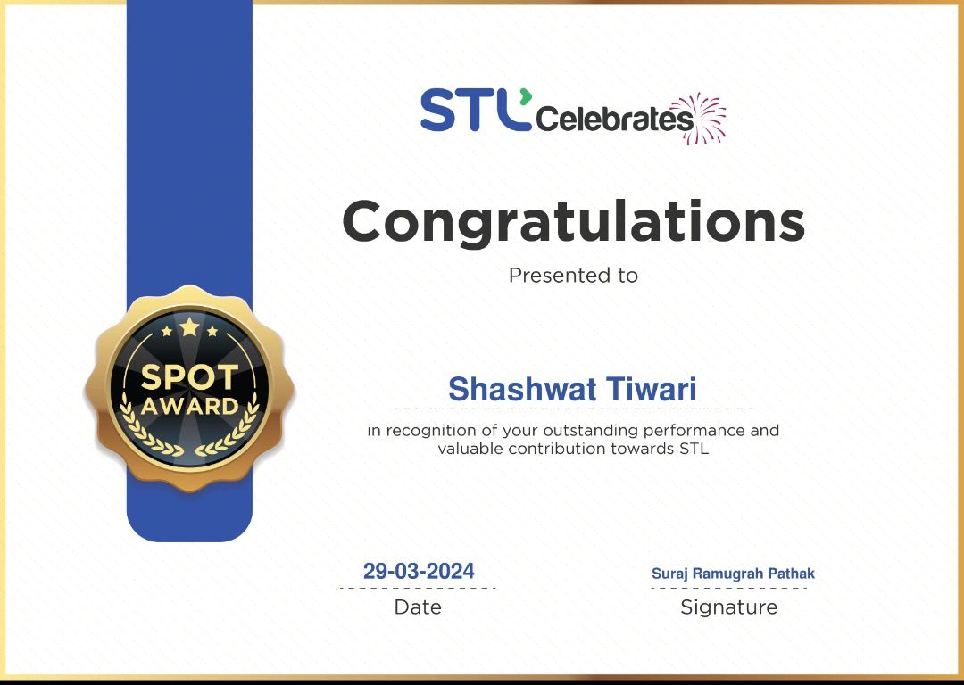 Shashwat Tiwari on LinkedIn: #spotaward #recognition #gratitude # ... Shashwat Tiwari on LinkedIn: #spotaward #recognition #gratitude # ...