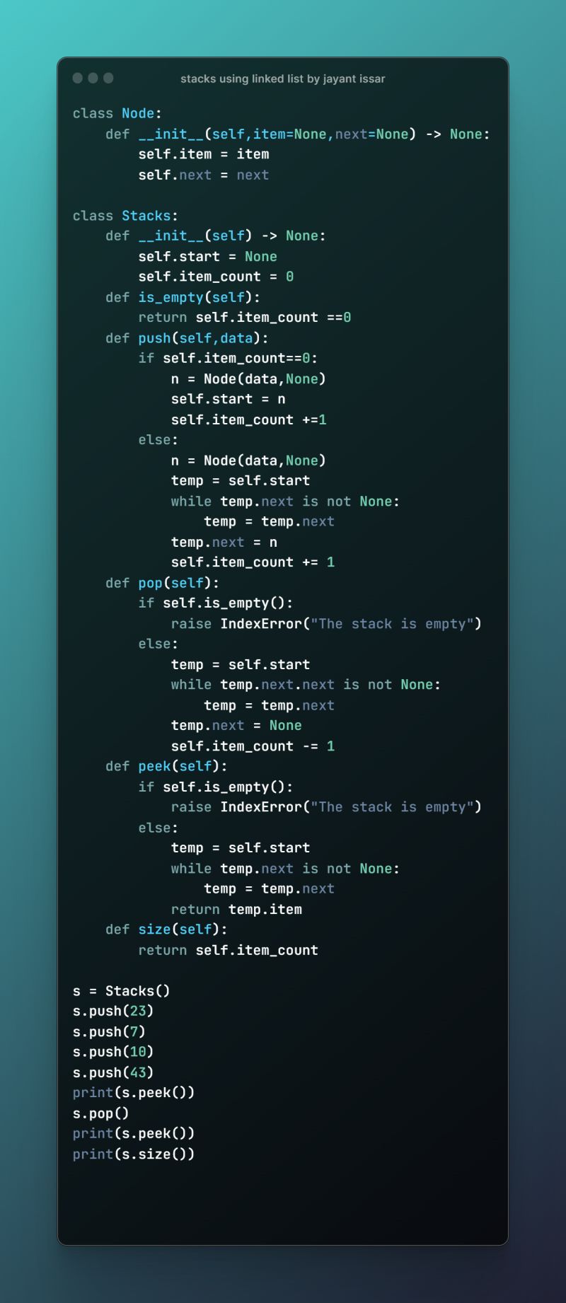 Day 35 of #100daysofcode: stacks using linked lists | Jayant Issar ... Day 35 of #100daysofcode: stacks using linked lists | Jayant Issar ...