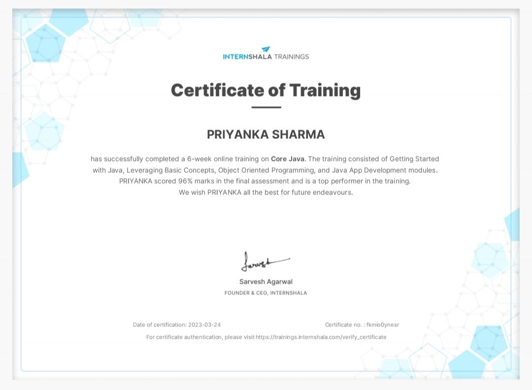 Priyanka Sharma on LinkedIn: #learning #training #corejava Priyanka Sharma on LinkedIn: #learning #training #corejava