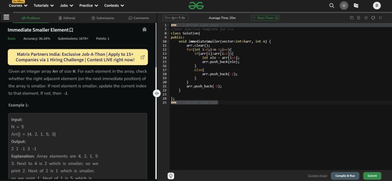 Day 3 of #100DaysOfCode challenge: Smaller Element | Dev Arora posted ... Day 3 of #100DaysOfCode challenge: Smaller Element | Dev Arora posted ...