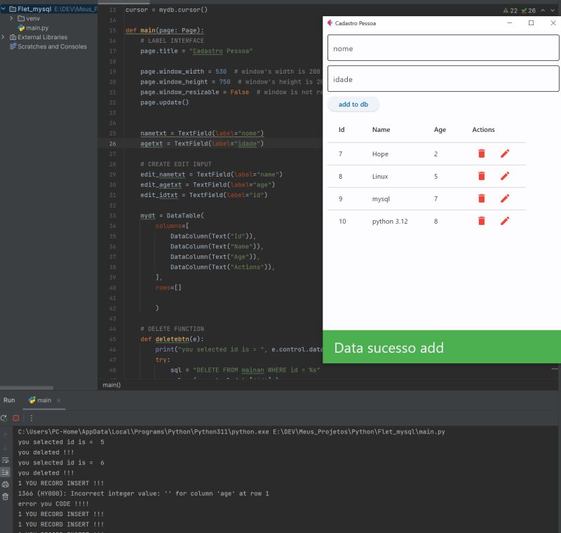 Leonardo Jesus on LinkedIn: Python Flet with DB Mysql #python #mysql # ... Leonardo Jesus on LinkedIn: Python Flet with DB Mysql #python #mysql # ...