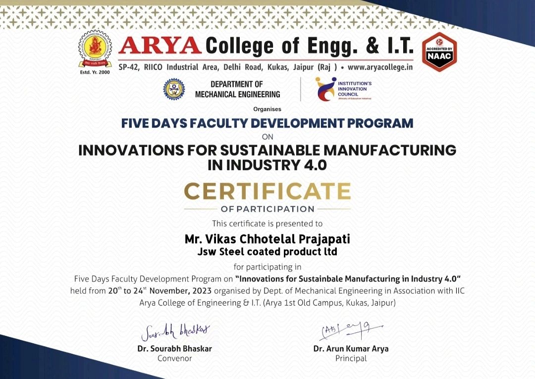 Vikas Prajapati on LinkedIn: Innovation for Sustainable Manufacturing ... Vikas Prajapati on LinkedIn: Innovation for Sustainable Manufacturing ...