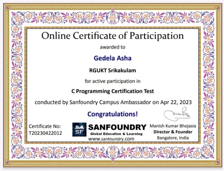 Gedela Asha on LinkedIn: hello connections I got certificate from ... Gedela Asha on LinkedIn: hello connections I got certificate from ...