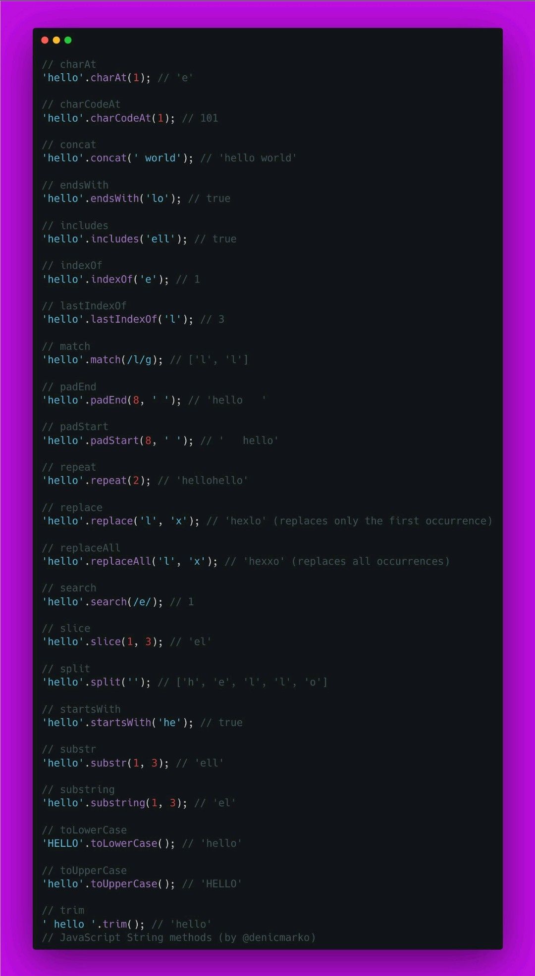 Marko Denic on LinkedIn: JavaScript String methods cheat sheet: Marko Denic on LinkedIn: JavaScript String methods cheat sheet: