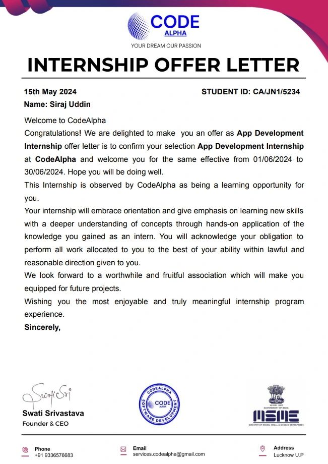Siraj Uddin on LinkedIn: #codealpha #internship #flutter #coding # ... Siraj Uddin on LinkedIn: #codealpha #internship #flutter #coding # ...