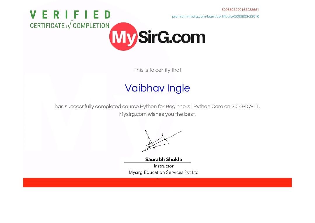 Vaibhav Ingle on LinkedIn: #pythoncertification #pythoncourse # ... Vaibhav Ingle on LinkedIn: #pythoncertification #pythoncourse # ...