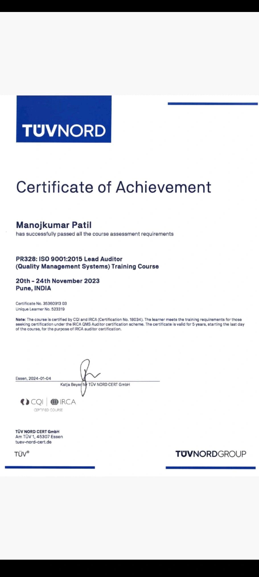 Manoj Patil on LinkedIn: successfully completed CQI/IRCA Certified QMS ... Manoj Patil on LinkedIn: successfully completed CQI/IRCA Certified QMS ...
