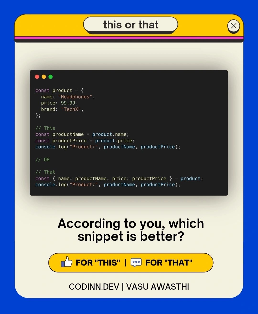 Esha Awasthi on LinkedIn: #destructuring #javascript Esha Awasthi on LinkedIn: #destructuring #javascript
