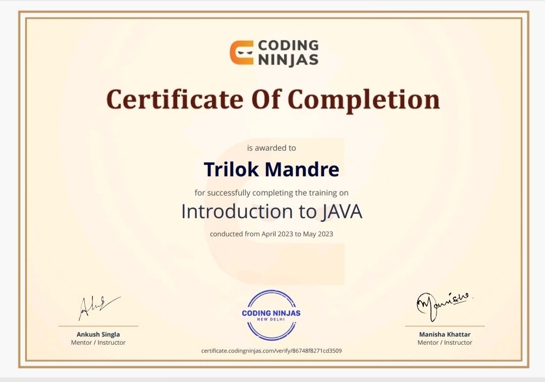 Trilok Mandre on LinkedIn: #java #codingninjas #coding #linkdinfamily Trilok Mandre on LinkedIn: #java #codingninjas #coding #linkdinfamily