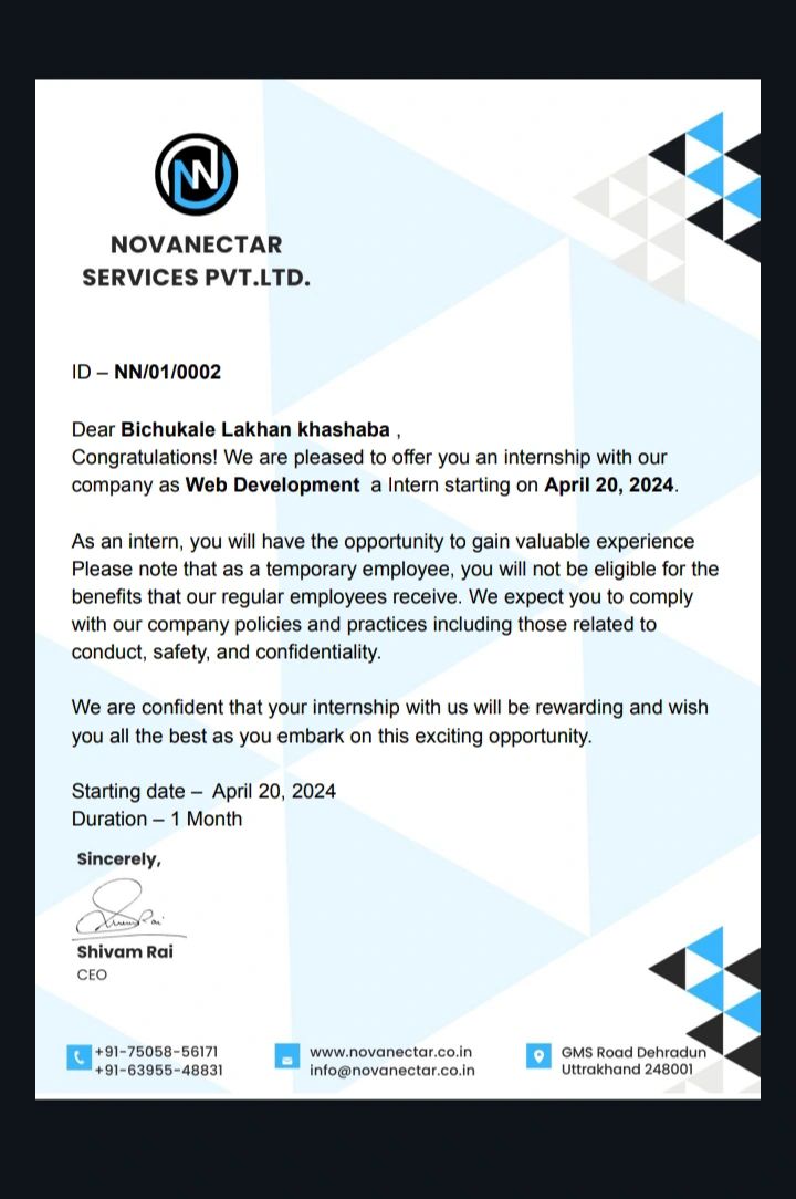 Lakhan Bichukale on LinkedIn: #novanectar #internship Lakhan Bichukale on LinkedIn: #novanectar #internship