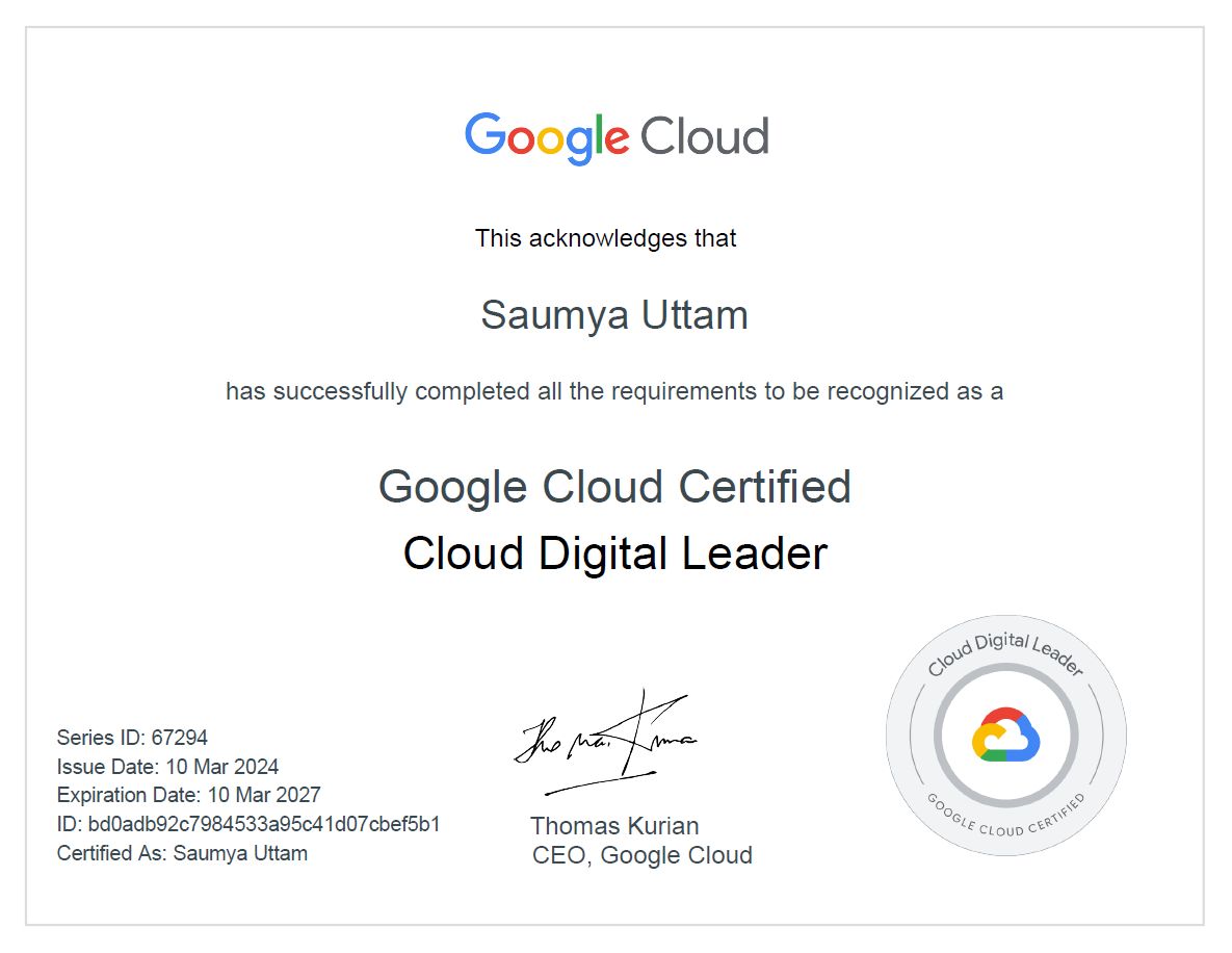 Saumya Uttam on LinkedIn: Happy to share I'm now Google Cloud Certified ... Saumya Uttam on LinkedIn: Happy to share I'm now Google Cloud Certified ...