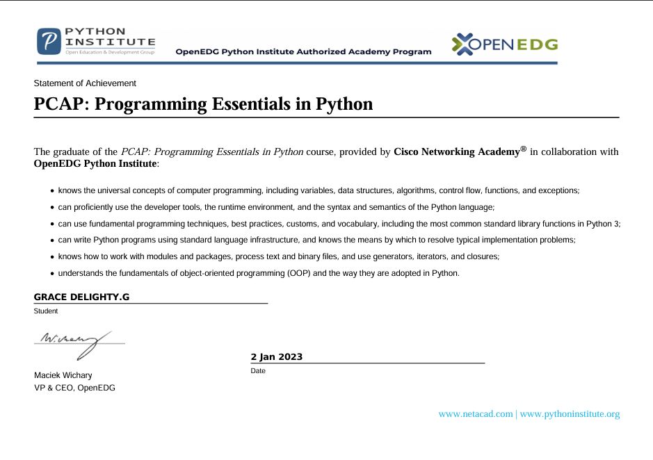 GRACE DELIGHTY.G on LinkedIn: #cisco #pythonprogramming GRACE DELIGHTY.G on LinkedIn: #cisco #pythonprogramming