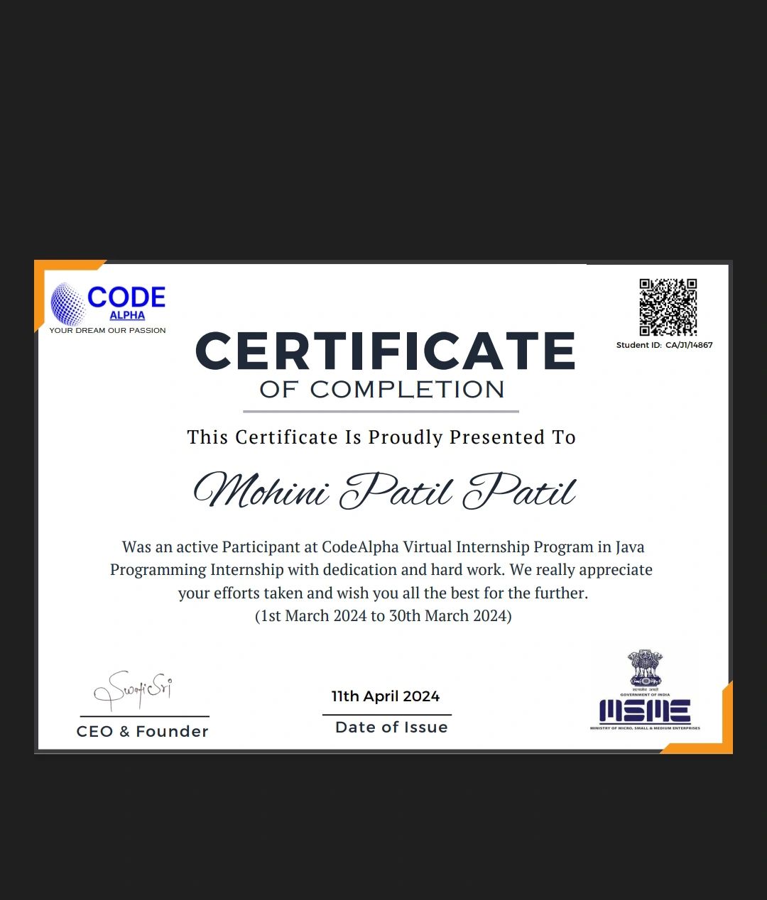 Mohini Patil on LinkedIn: #internship #codealpha #javaprogramming Mohini Patil on LinkedIn: #internship #codealpha #javaprogramming