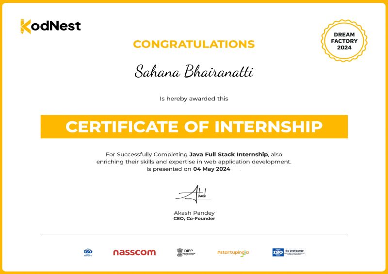 Sahana Bhairanatti on LinkedIn: #internship #java #fullstackdevelopment ... Sahana Bhairanatti on LinkedIn: #internship #java #fullstackdevelopment ...
