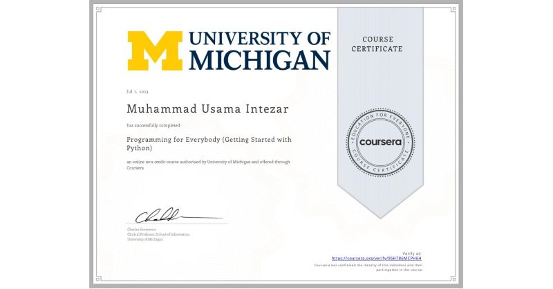 Muhammad Usama Intezar on LinkedIn: #python #programming #certification ... Muhammad Usama Intezar on LinkedIn: #python #programming #certification ...