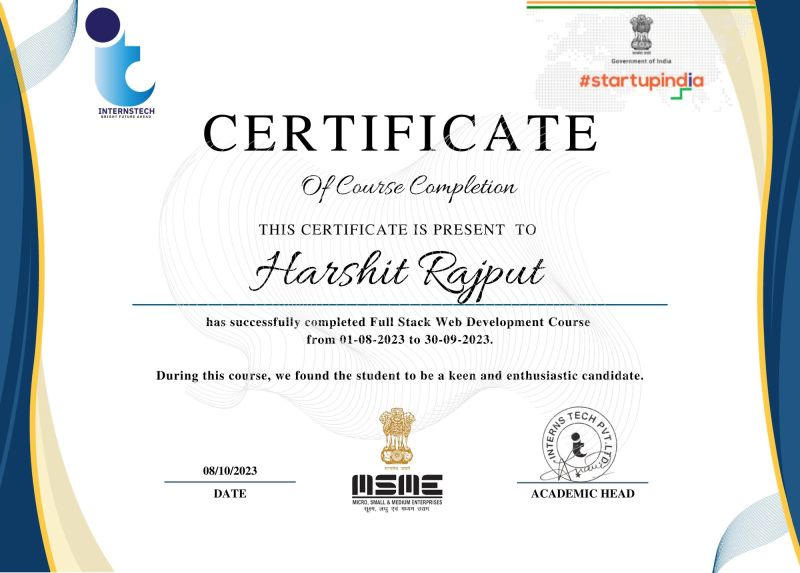Harshit Rajput on LinkedIn: #internstech Harshit Rajput on LinkedIn: #internstech