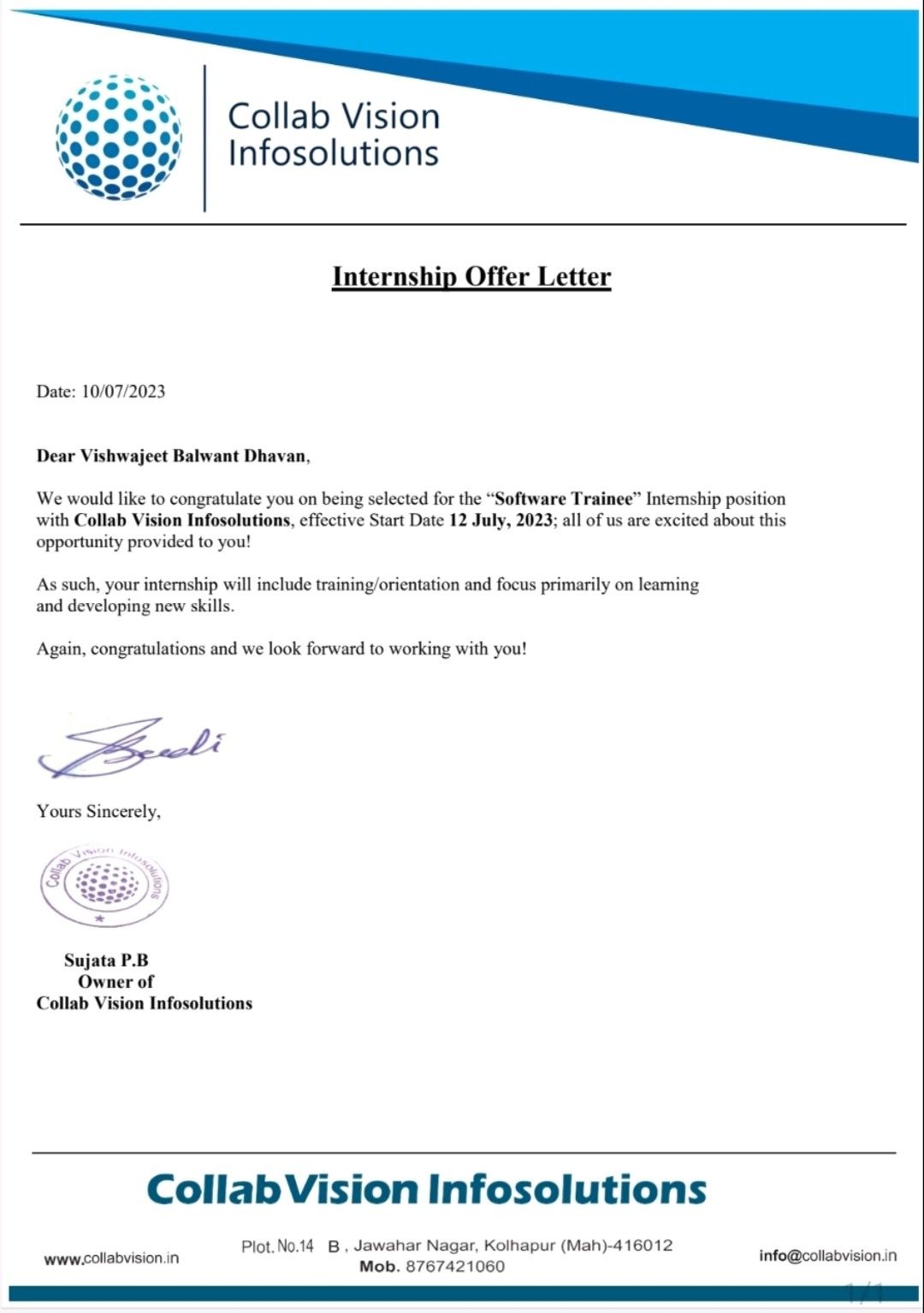 Vishwajeet Dhavan on LinkedIn: #internship Vishwajeet Dhavan on LinkedIn: #internship