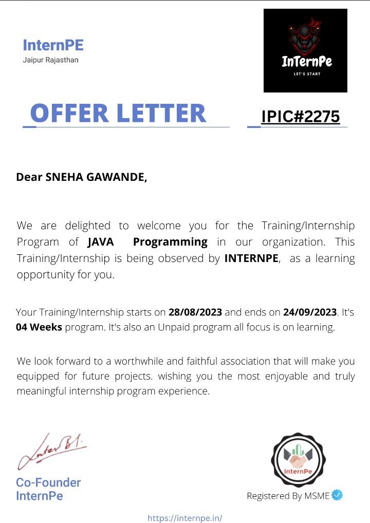 Sneha Gawande on LinkedIn: #javaprogramming Sneha Gawande on LinkedIn: #javaprogramming