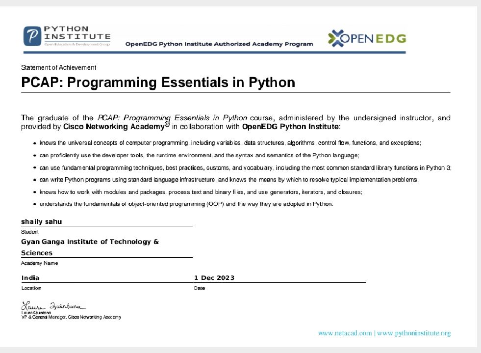 Shaily Sahu on LinkedIn: #python #programming #cisco #continuouslearning Shaily Sahu on LinkedIn: #python #programming #cisco #continuouslearning