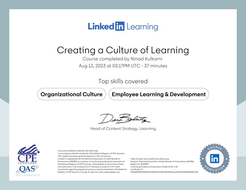 Ninad Kulkarni on LinkedIn: Certificate of Completion Ninad Kulkarni on LinkedIn: Certificate of Completion